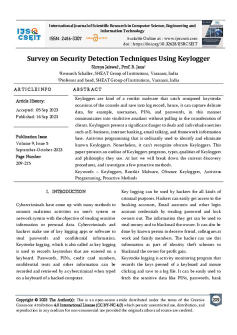 Pdf Survey On Security Detection Techniques Using Keylogger