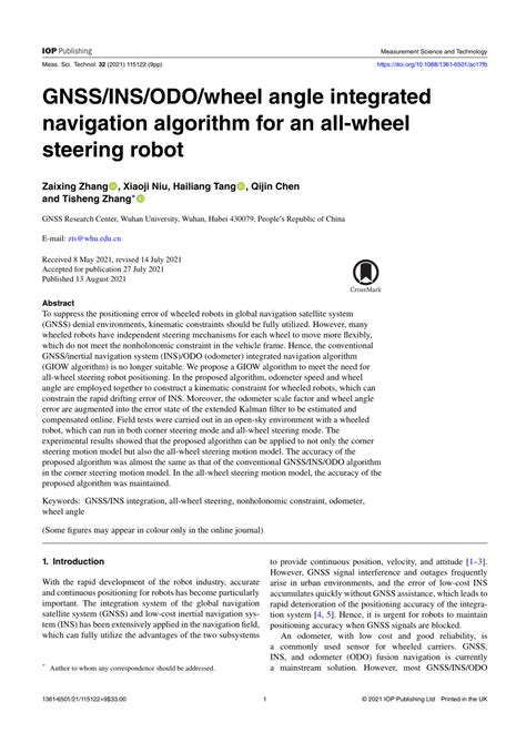 GNSS INS ODO Wheel Angle Integrated Navigation Algorithm For An All Wheel Steering Robot