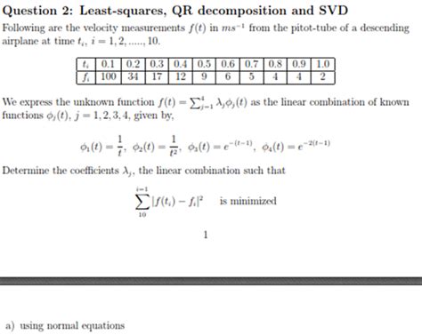 question 2 least squares qr decomposition and svd