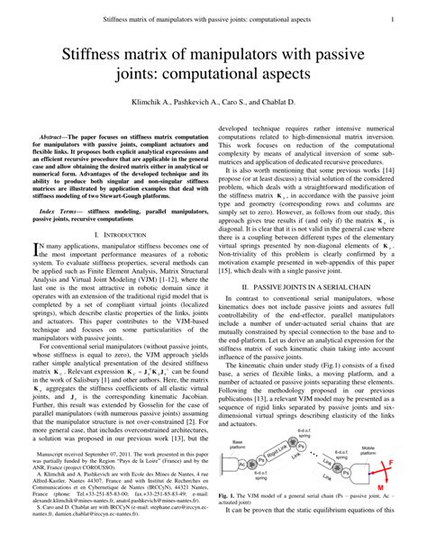 Pdf Stiffness Matrix Of Manipulators With Passive Joints Computational Aspects