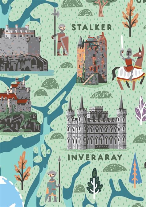 Castles Of Scotland An Illustrated Map Art Print A3 Poster Etsy