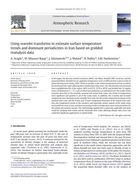 Pdf Using Wavelet Transforms To Estimate Surface Temperature · Using Wavelet Transforms To