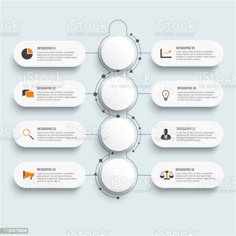 3d 종이 라벨 통합 서클이 있는 인포 그래픽 템플릿입니다 8 옵션 비즈니스 개념입니다 Ffor 워크플로우 레이아웃 인포 그래픽 다이어그램 숫자 웹 디자인 개념에 대한 스톡