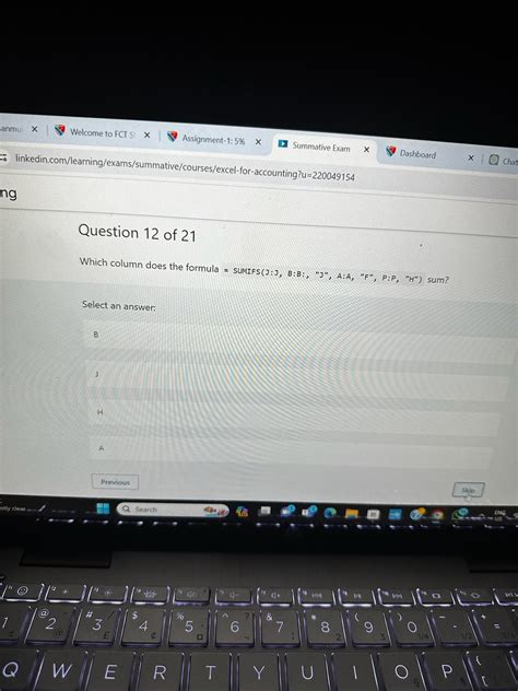 solved question 12 ﻿of 21which column does the formula sum