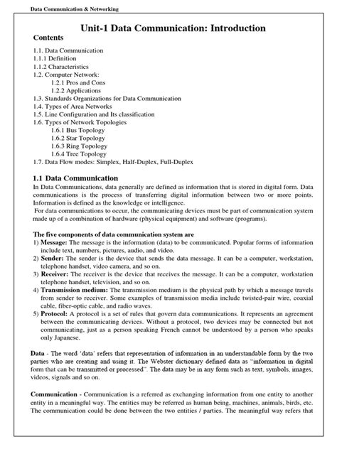 Dcn Unit 1 Notes Pdf Network Topology Duplex Telecommunications