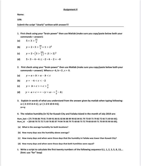 Solved Assignment Name UIN Submit The Script Clearly Chegg Com