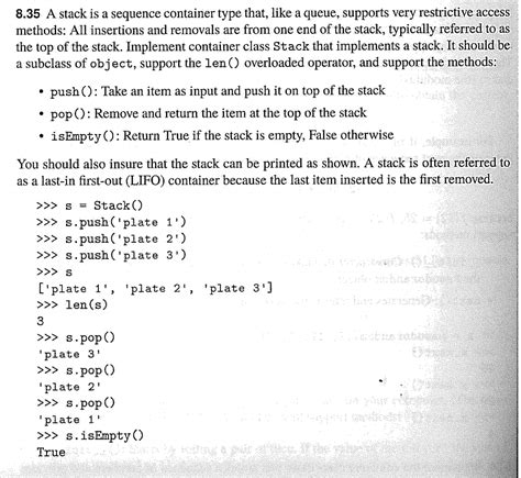 solved 8 35 a stack is a sequence container type that like