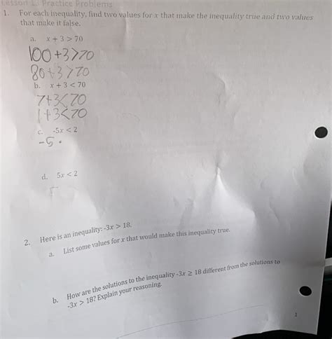 solved lesson 13 practice problems 1 for each inequality find two