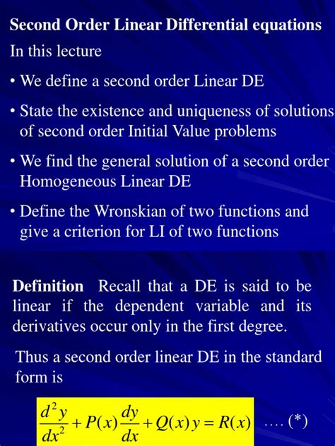 Lec 4 Second Order Linear Differential Equations Pdf Ordinary
