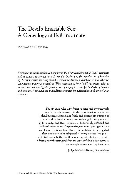 Pdf The Devils Insatiable Sex A Genealogy Of Evil Incarnate