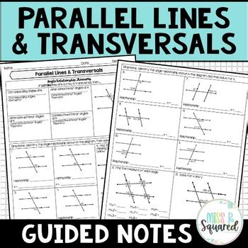 Parallel Lines And Transversals Guided Notes By Miss R Squared TPT