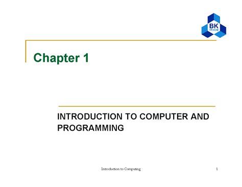 01 Ch1 Introduction To Computer And Programming Lecture Notes Studocu