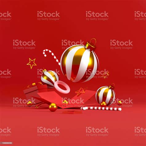 빨간 선물 상자 황금 실버 공과 빨간색 배경에 황금 별크리스마스와 행복한 새해 장식 3d 일러스트레이션 12월 31일에 대한 스톡 사진 및 기타 이미지 Istock