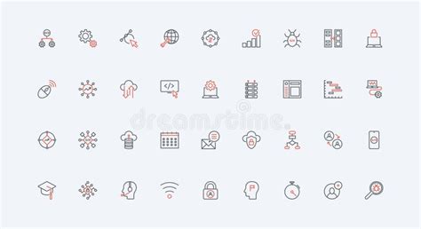 Development Of Software Mobile Application Operate Digital Data System Line Icon Set Stock
