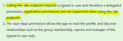 azure me request is only valid with delegated authentication flow in