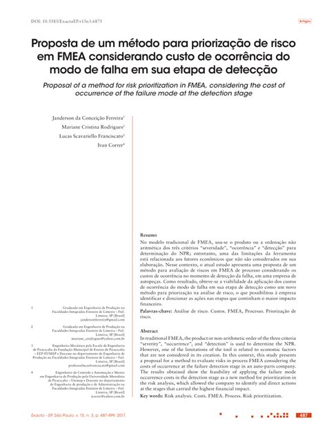Pdf Proposal Of A Method For Risk Prioritization In Fmea Considering The Cost Of Occurrence