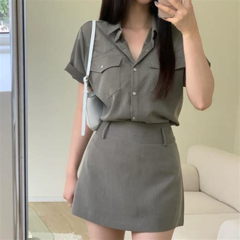 알로항 카라 반팔 셔츠and미니 스커트 투피스 세트2col여름썸머set셋업