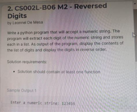 Solved 2 Cs002l B06 M2 Reversed Digits By Leonnel De Mesa