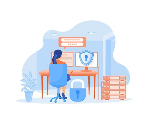 Premium Vector Female Staff Accessing Cyber Security Services Online Protection Of Personal