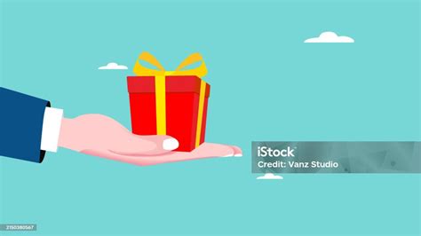 회사 보상 프로그램 좋은 성과에 대한 직원을위한 보너스 고객을위한 놀라움 또는 선물 회사에서 특별 로열티 프로그램 선물 상자 개념 벡터 일러스트 레이 션과 사업가의 손