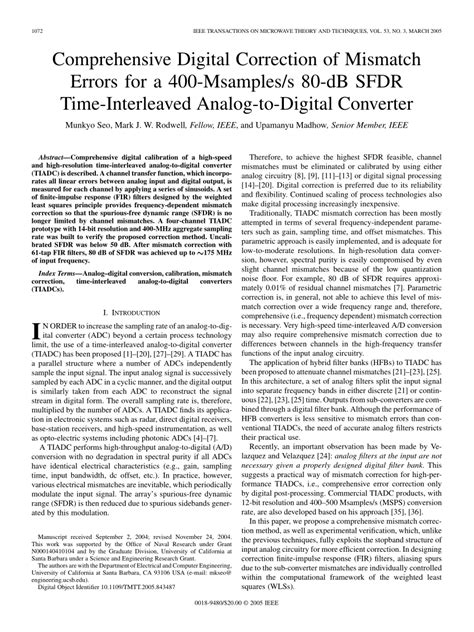 Pdf Comprehensive Digital Correction Of Mismatch Errors For A 400 Msampless 80 Db Sfdr Time