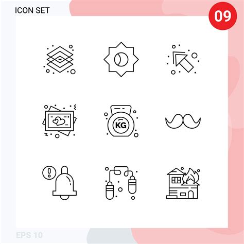 Pictogram Set Of 9 Simple Outlines Of Gym Dumbbell Arrow Wedding Heart Editable Vector Design