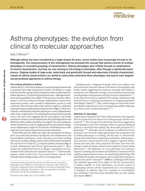 Pdf Asthma Phenotypes The Evolution From Clinical To Molecular Approaches