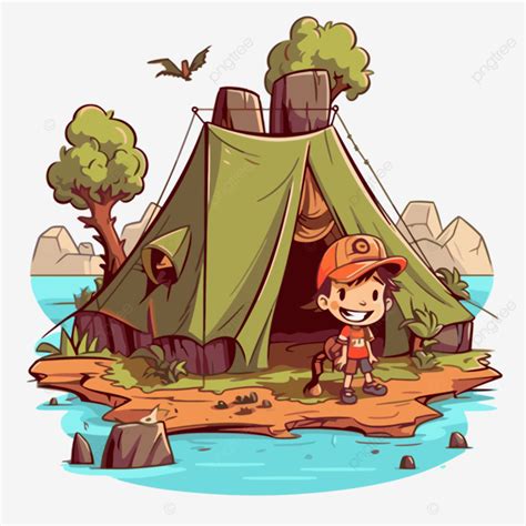 해안 끝에 텐트가 있는 캠핑 클립 아트 만화 캐릭터 벡터 캠핑 클립 아트 만화 Png 일러스트 및 벡터 에 대한 무료 다운로드 Pngtree