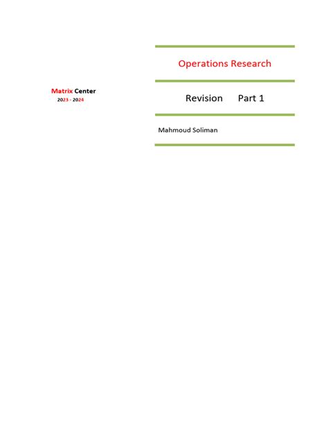 Final Revision Part 1 Or 2024 New Pdf Mathematical Optimization Linear Programming