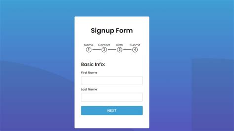 Multi Step Form With Step Progress Bar In Html Css And Javascript Part
