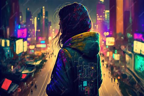 Premium Photo Cyberpunk Girl Female Cyberpunk Character Looking At