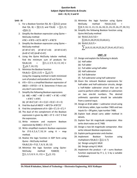 Question Bank Digital Electronics Pdf