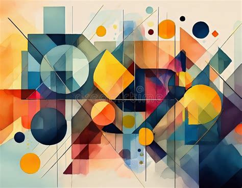 Abstract Geometric Composition Featuring Interlocking Shapes And Vibrant Colors Stock
