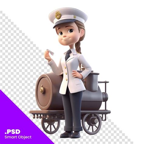 Premium Psd 3d Illustration Of A Cute Air Hostess With A Steam