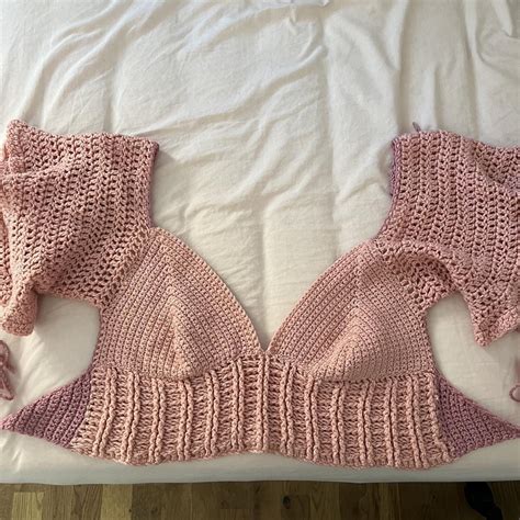 Pink Crochet Crop Top With Tie Back Detail Got It Depop