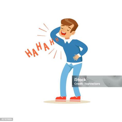 웃음 소리로 다채로운 문자 벡터 일러스트 레이 션 블루 스웨터에 행복 한 소년 개념에 대한 스톡 벡터 아트 및 기타 이미지 개념 귀여운 남자 Istock