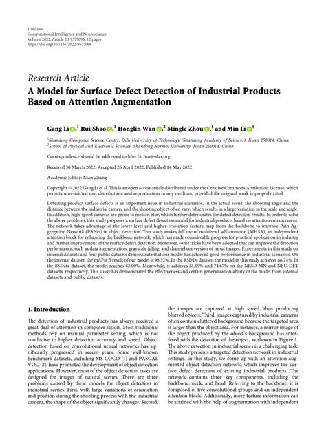 Pdf A Model For Surface Defect Detection Of Industrial Products Based On Attention Augmentation