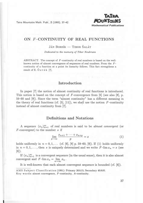 Pdf On F Continuity Of Real Functions