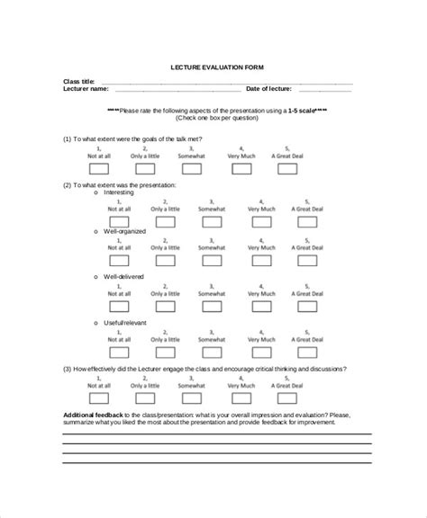 Free 9 Sample Lecture Evaluation Forms In Ms Word Pdf