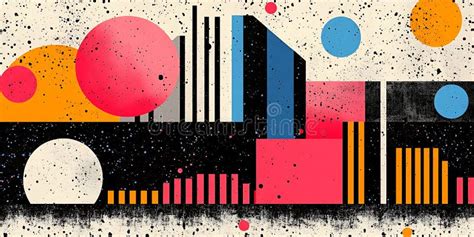 Colorful Geometric Abstract Composition With Grunge Texture And Circles