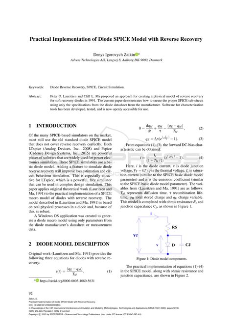 Pdf Practical Implementation Of Diode Spice Model With Reverse Recovery