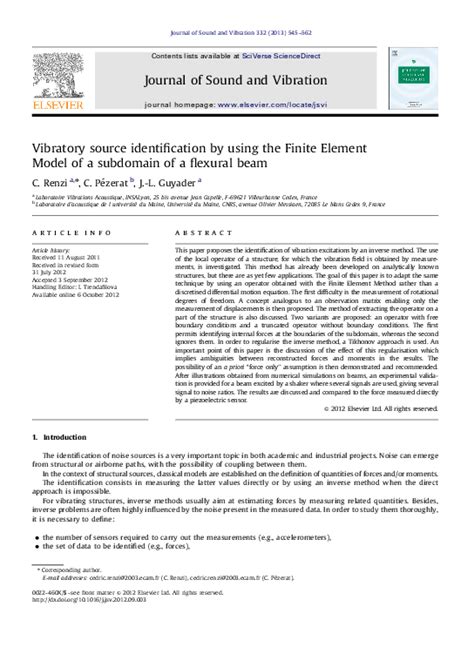 Pdf Vibratory Source Identification By Using The Finite Element Model
