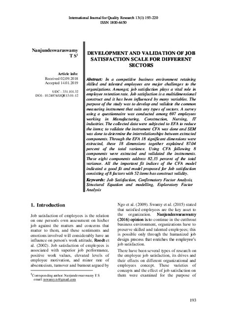 Pdf Development And Validation Of Job Satisfaction Scale For Different Sectors