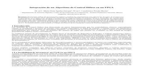 Integración De Un Algoritmo De Control Difuso En Un Fpga Una Sola