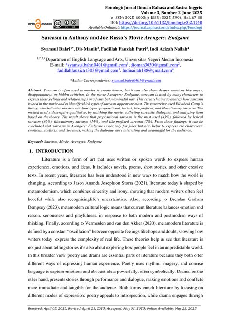 Pdf Sarcasm In Anthony And Joe Russos Movie Avengers Endgame