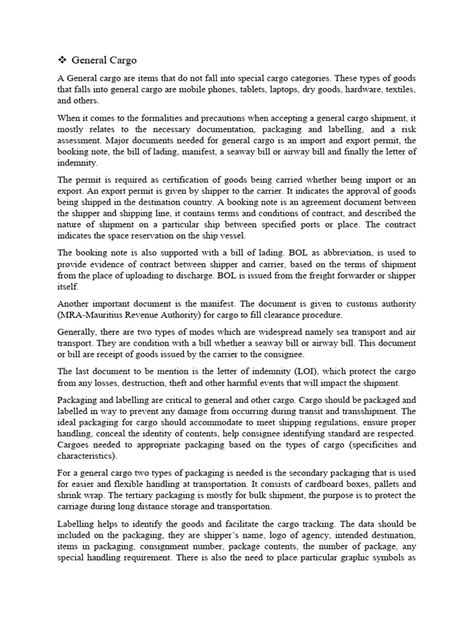 Managing Transport Operations Pdf Cargo Dangerous Goods