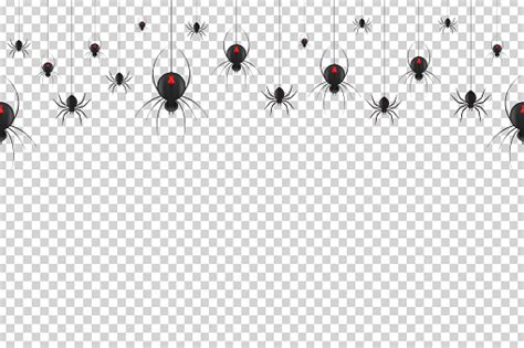 투명한 배경에 덮여 템플릿 장식 및 레이아웃에 대한 검은 과부 거미를 매달려 벡터 현실적인 고립 된 원활한 패턴 해피 할로윈의 개념 10월에 대한 스톡 벡터 아트 및 기타