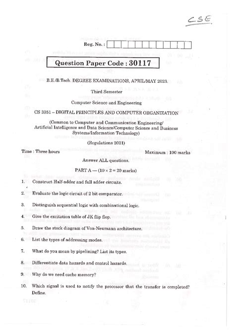 Digital Principles And Computer Organization Cs3351 2021 Regulation