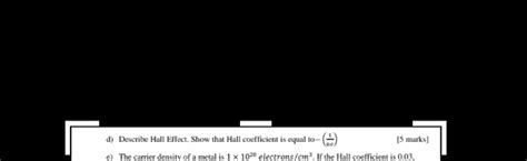 D Describe Hall Effect Show That Hall Coefficient Is Equal To Ne1 [