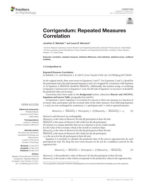 Pdf Corrigendum Repeated Measures Correlation